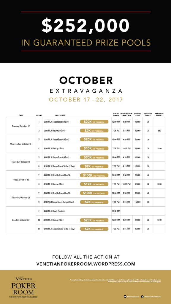 Coming Up: October Extravaganza | Venetian Poker Room