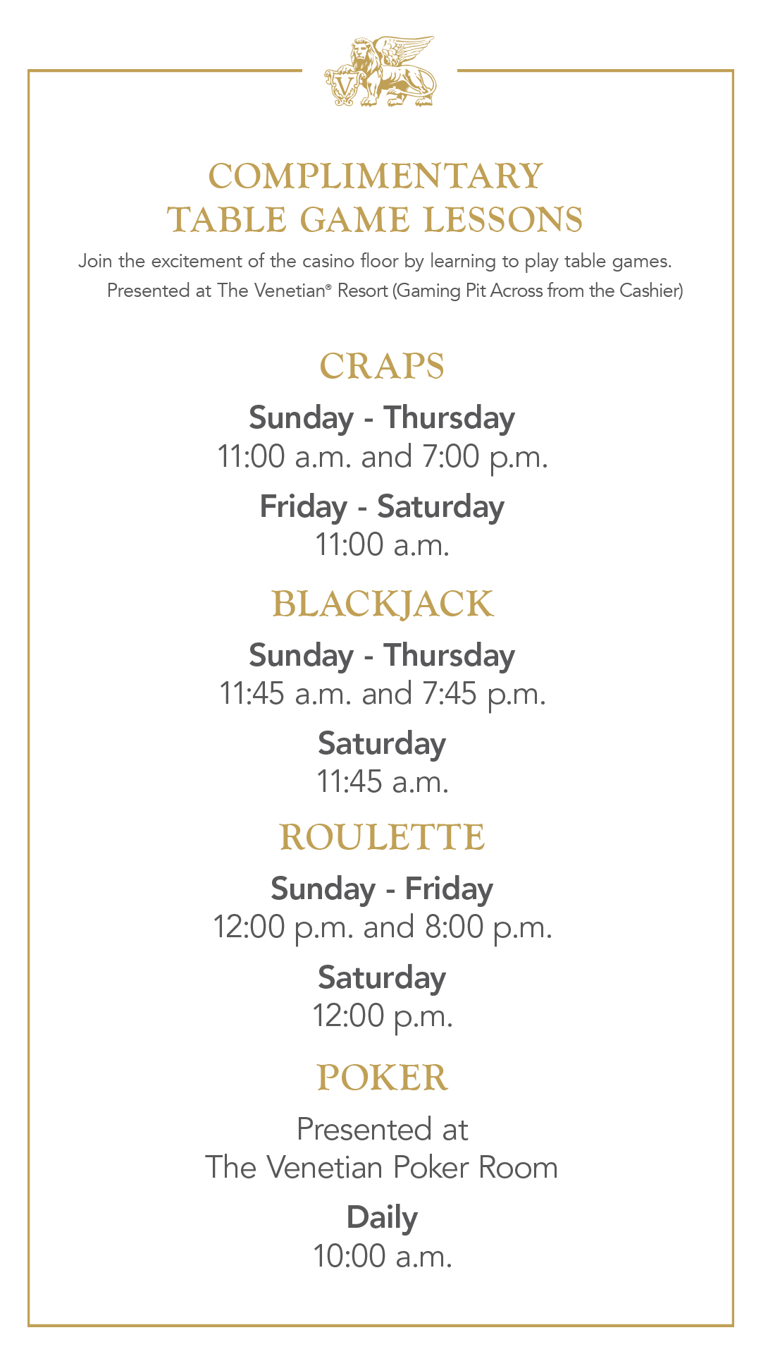 Introducing New Complimentary Gaming Lessons | Venetian Poker Room
