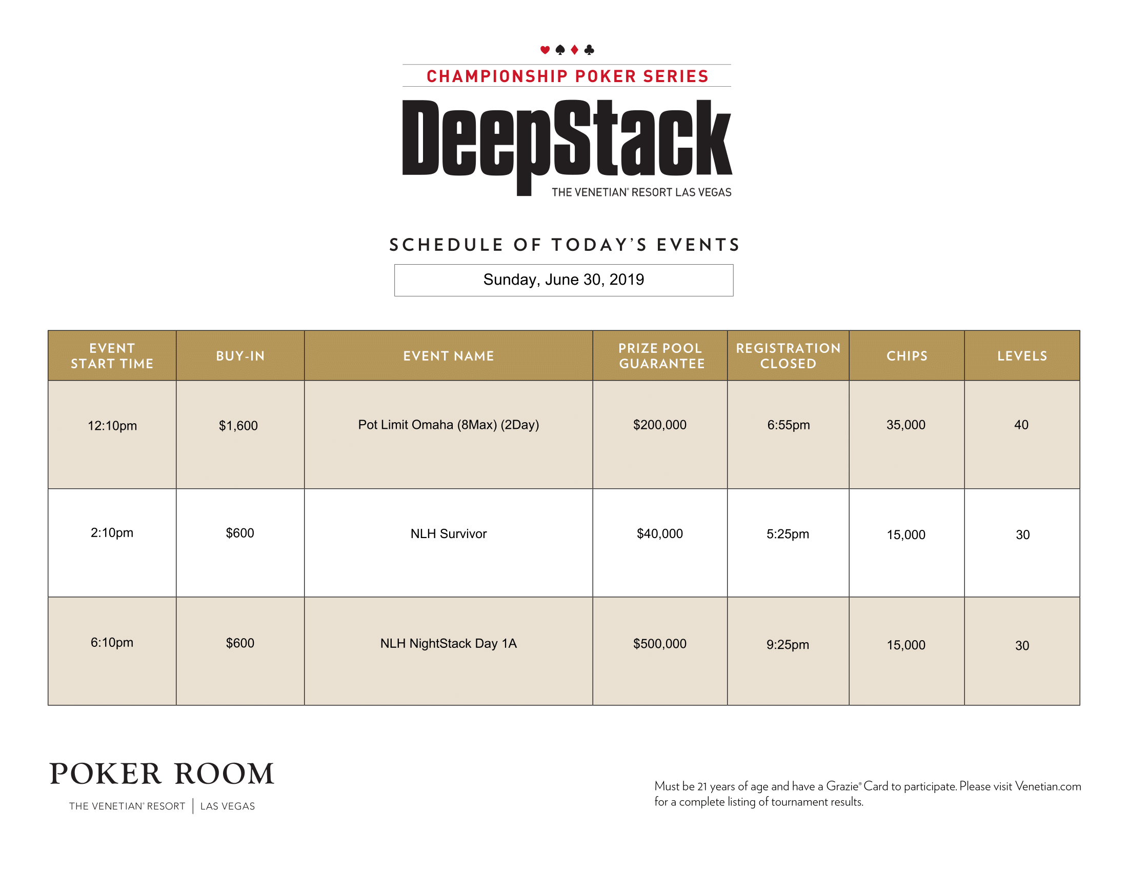 DeepStack Championship Poker Series Events for Sunday, June 30 ...